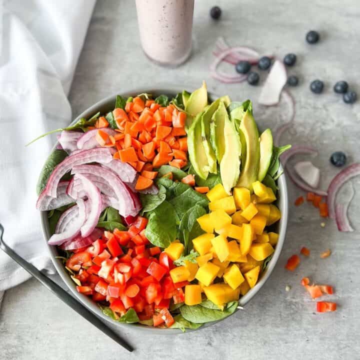 Rainbow Crunch Salad with Blueberry Vinaigrette