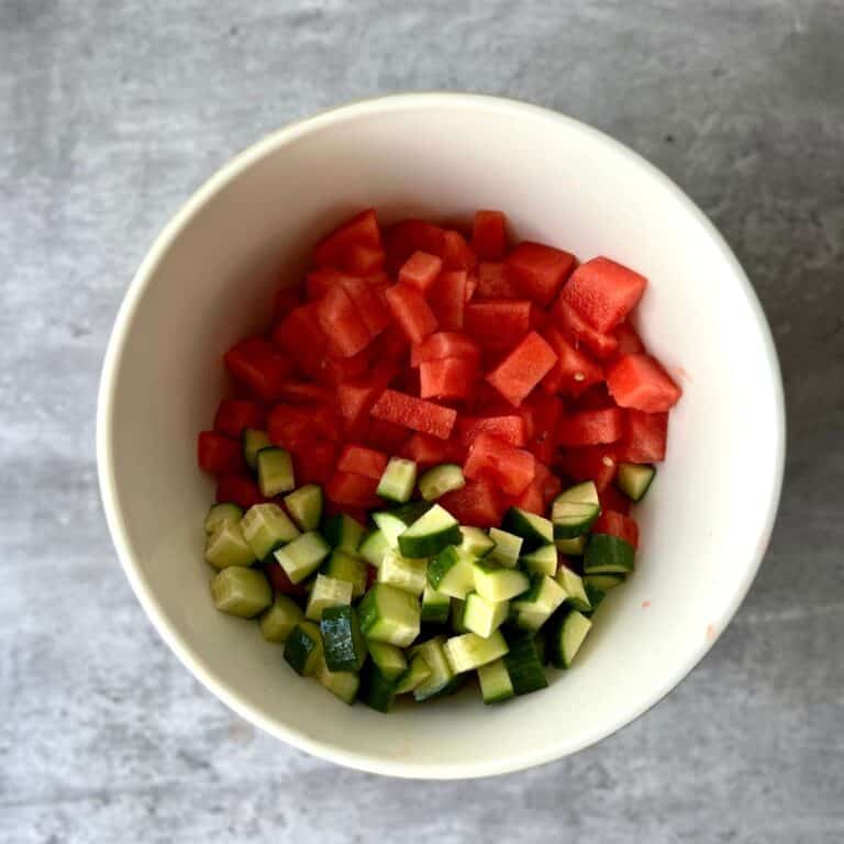 Simple Watermelon Salad with Lime Dressing and Feta